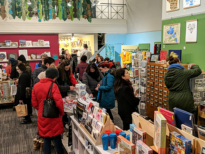 It's like Black Friday for the crafty crowd! Shoppers flock to Anthology like seagulls to a dropped ice cream cone.