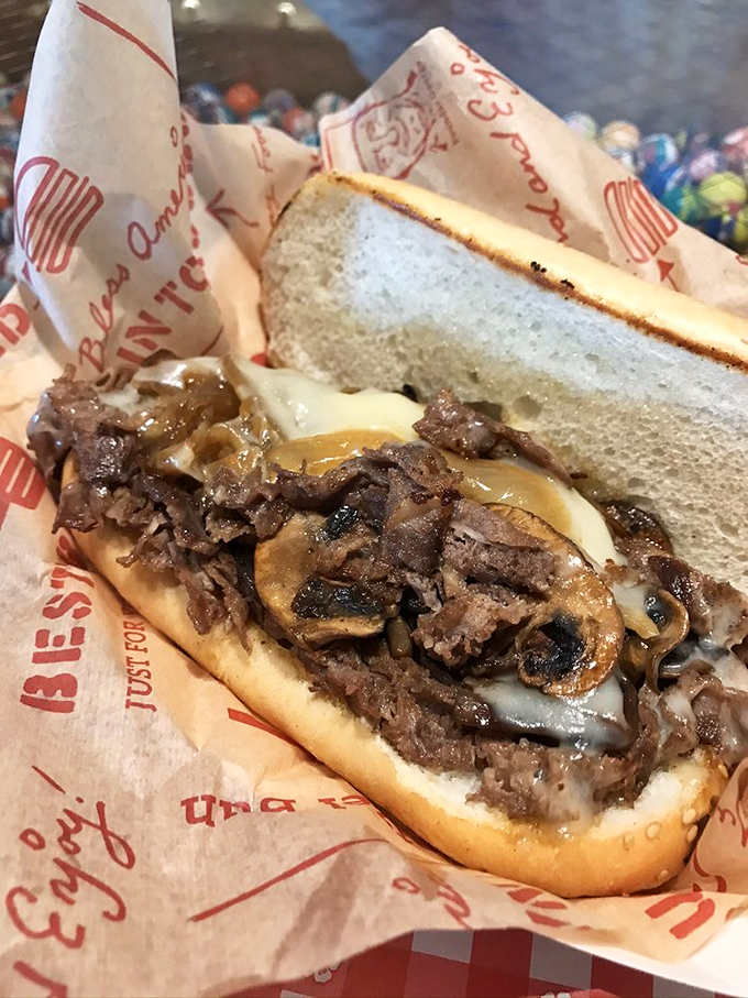 Behold, the steak sandwich that dreams are made of! It's not just a meal, it's a meaty masterpiece worthy of a food hall of fame.