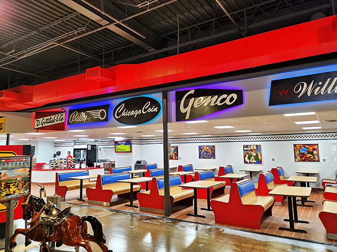 Refuel and recharge at the arcade's diner area. It's where gamers come to plot their next high score over a slice of nostalgia.
