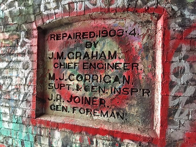 History etched in stone: This plaque tells tales of 1906 repairs, when "chief engineer" was the railway equivalent of a rock star.