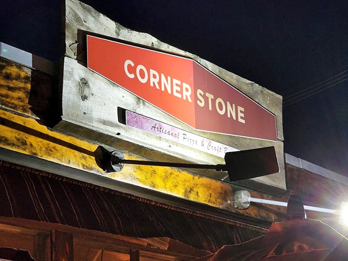 Pizza with a view? Yes, please! Cornerstone's outdoor seating is the perfect spot for slice-induced bliss.