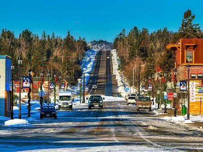 Few places scream road trip adventure like this frosty uphill climb&mdash;Grand Marais is calling, and you must go.