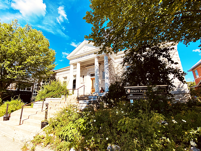 Marble milestone on your literary journey! This classic New England library promises stories both on shelves and in stone.