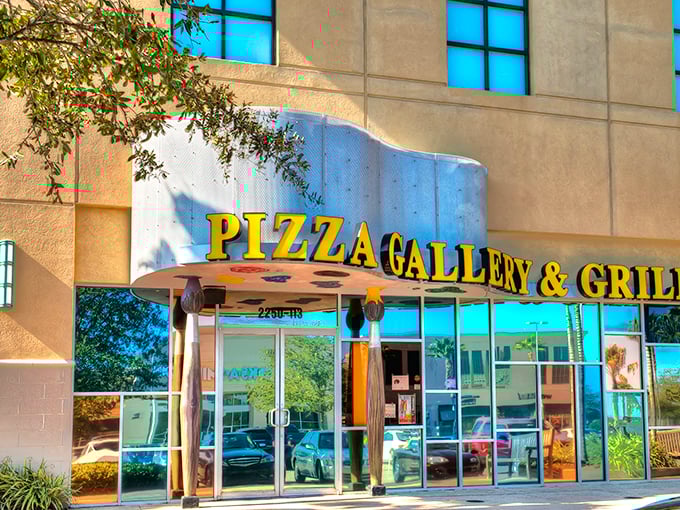 Is it a spaceship? A museum? Nope, it's Pizza Gallery & Grill &ndash; where art meets appetite!