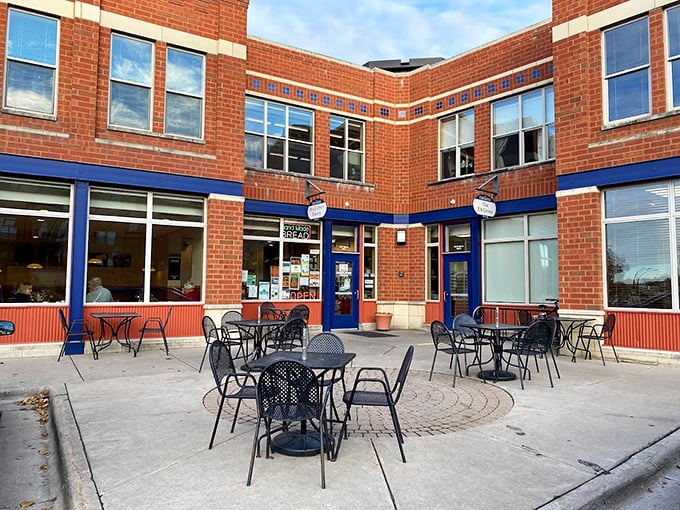 Patio perfection! Brick Oven Bakery's outdoor seating is the ideal spot to contemplate life's big question: "Should I order another slice?"