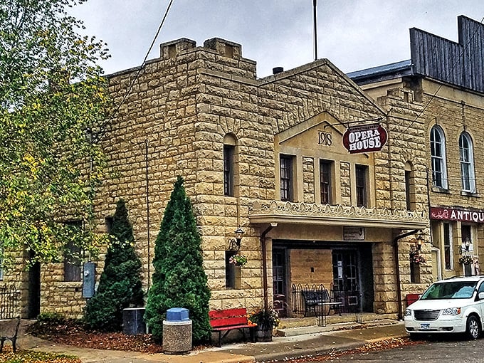 Even in gloomy weather, the Opera House maintains its dignified presence. Those upper windows are where the phantom audience member is most often spotted during rehearsals.
