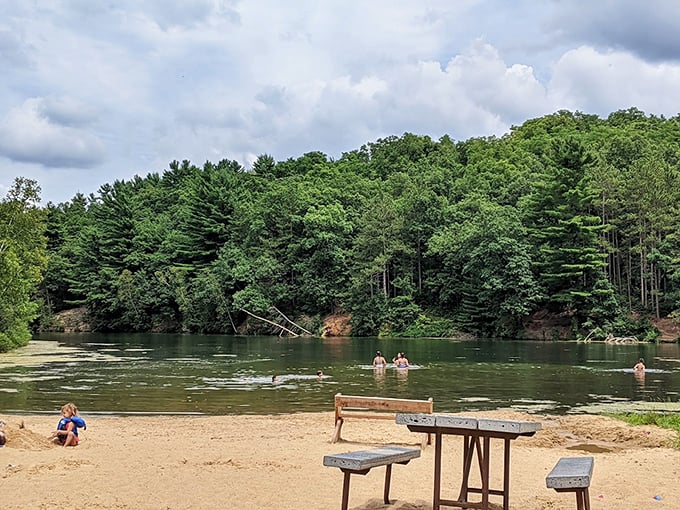 What a beautiful day for a swim! You can relax on the sand and enjoy the lush green surroundings near Mount Horeb.