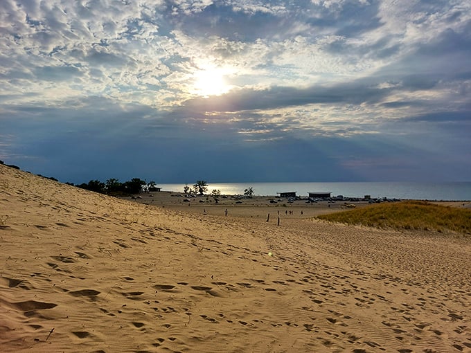 Sandy peaks touch the sky. Warren Dunes: for when you want your beach day with a side of cardio.