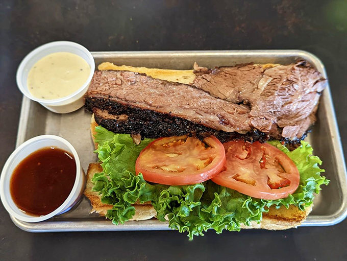 The brisket sandwich: Where bread meets meat in perfect harmony. It's like a flavor explosion wrapped in a handheld package of joy.