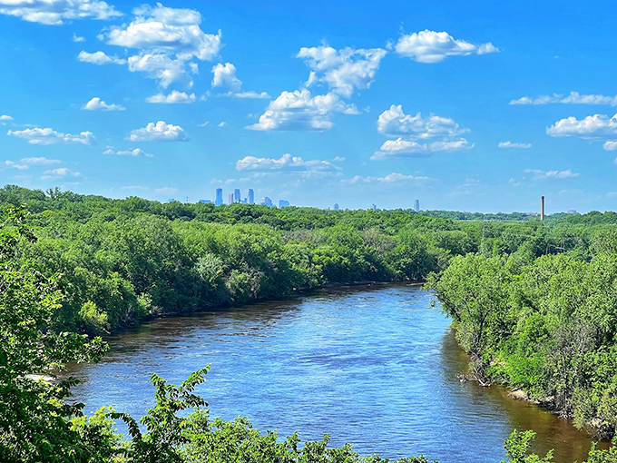 The Mississippi and Minnesota rivers meet cute at Fort Snelling. It's like nature's version of a romantic comedy, with a skyline cameo in the background.