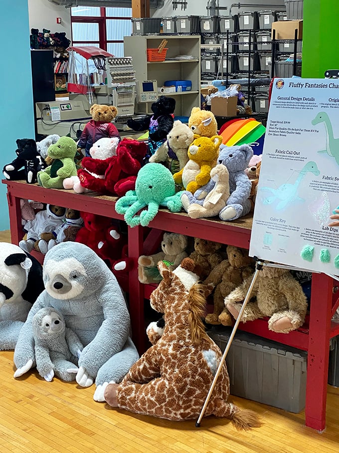 A menagerie of cuddly critters! From classic teddies to exotic plushies, this fuzzy United Nations is ready for adoption.