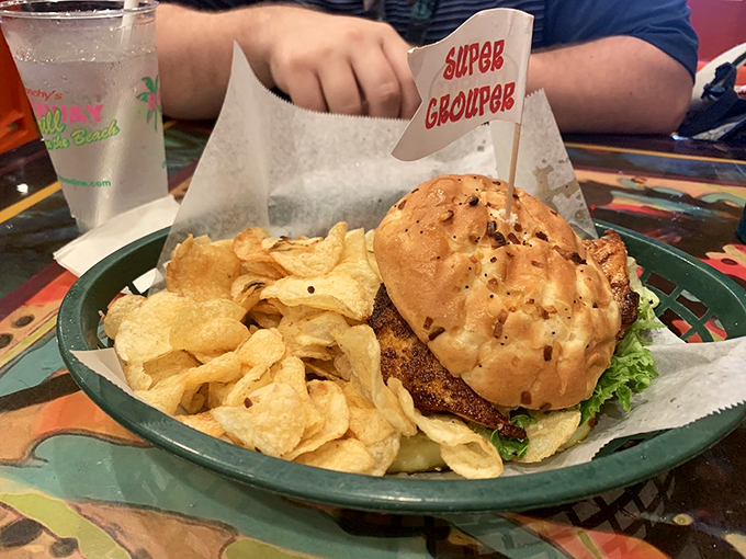 Behold the Super Grouper! It's not wearing a cape, but this sandwich is ready to save your hunger faster than you can say "Holy mackerel!"