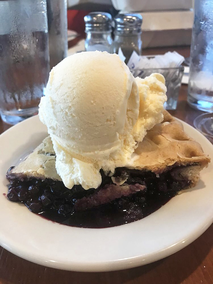 Ice cream and blueberry pie: a match made in dessert heaven. It's like a sweet, creamy hug for your taste buds.