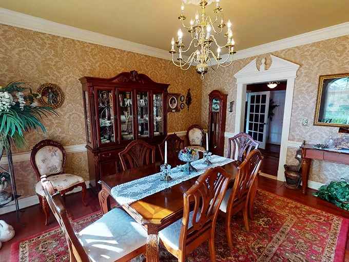 Dinner is served with a side of timeless charm. This dining room could make even microwaved leftovers feel fancy.
