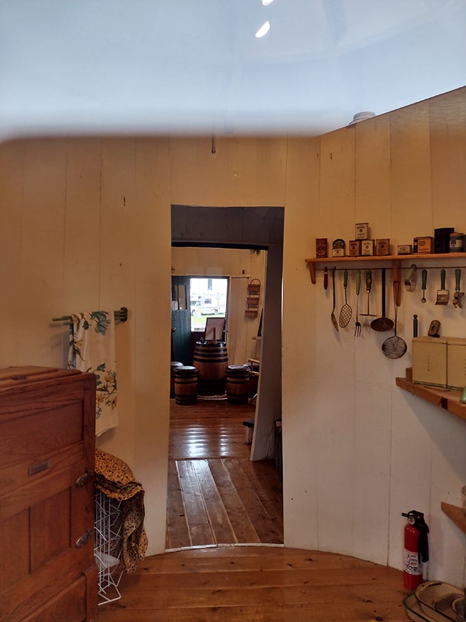 This curved hallway feels like you're navigating the inside of a real barrel. Talk about immersive experiences!