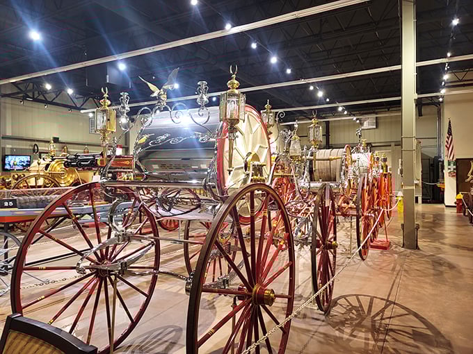 Horsing around was serious business! This ornate fire wagon proves that even in emergencies, our ancestors had flair.