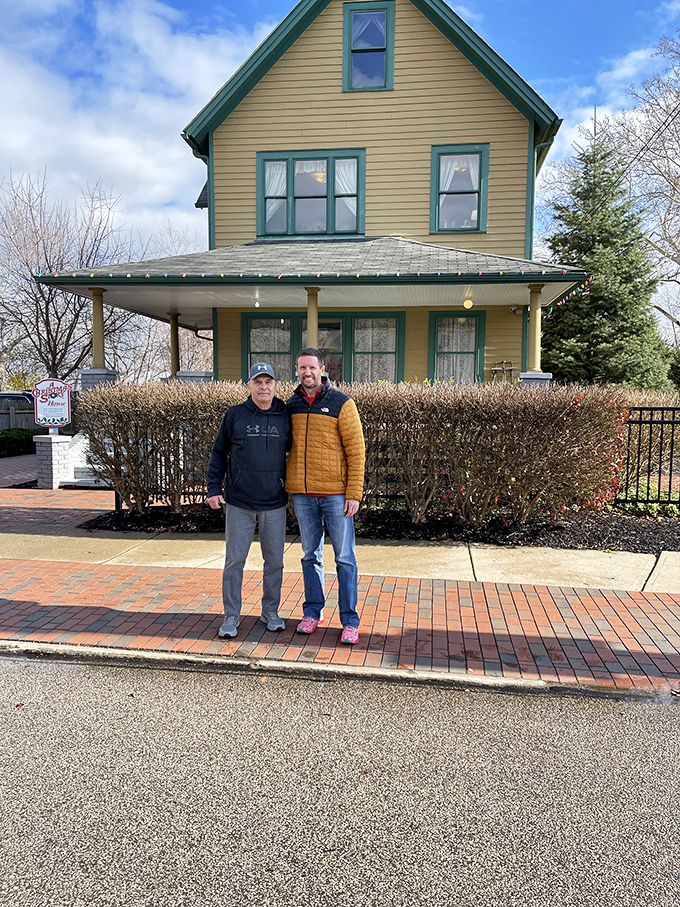 No pink bunny suits here! Just happy visitors reliving their favorite holiday movie moments in Ralphie's bedroom.