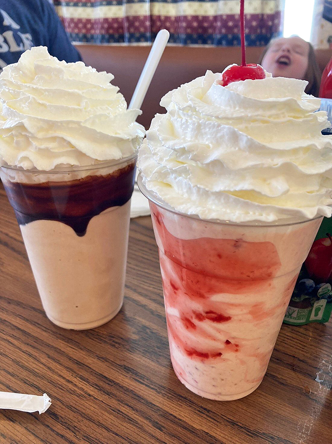 Double the trouble, double the deliciousness! These milkshakes are like a party for your taste buds, complete with whipped cream hats and cherry bow ties.