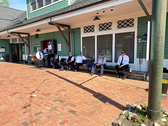 The trolley dream team! These dapper gents look like they're about to drop the hottest album of 1920 - "Straight Outta Trolleyville."