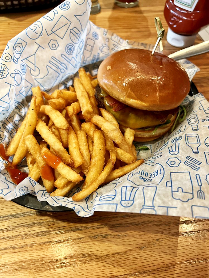 Hold onto your taste buds! This burger is stacked higher than a Jenga tower and twice as likely to make you say "Oh yeah!"