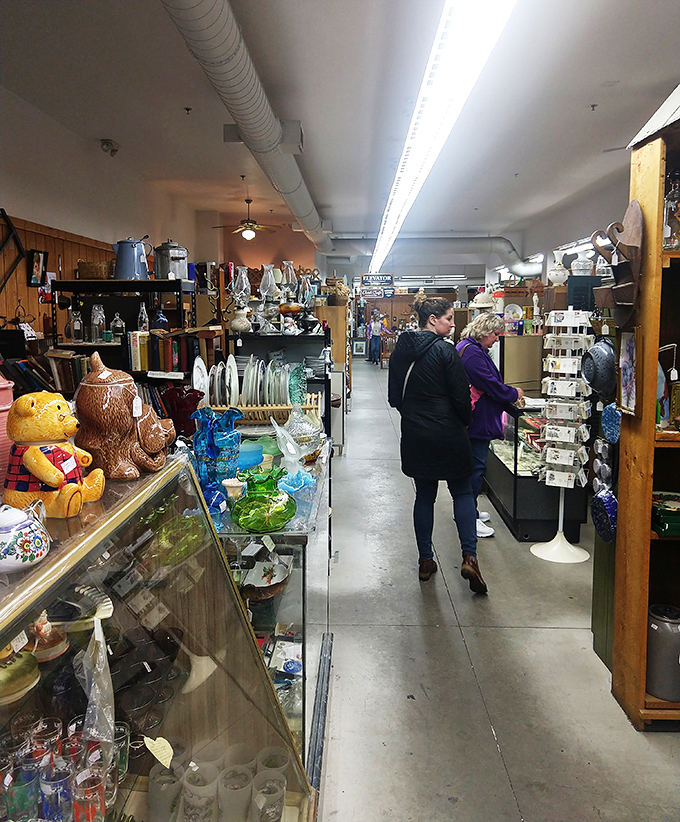 Antique shopping: where "window shopping" means peering into the windows of history. These folks are getting an eyeful of yesteryear.