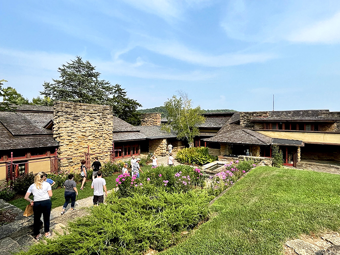 Wright's version of 'open concept' living. This space flows smoother than a well-aged cheddar, inviting conversation and contemplation.