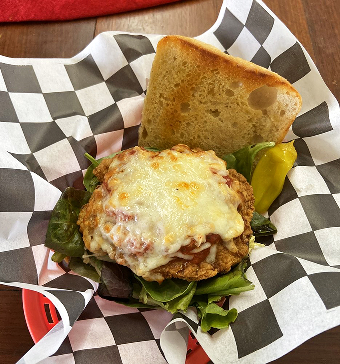 Sandwich or work of art? This crispy, cheesy creation is like the Mona Lisa of lunch - mysterious, alluring, and guaranteed to make you smile.