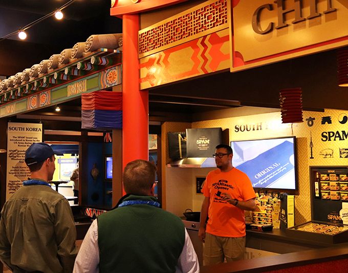 SPAM ambassadors spread the gospel of canned meat. These enthusiastic guides could make a vegan consider converting to the Church of SPAM.