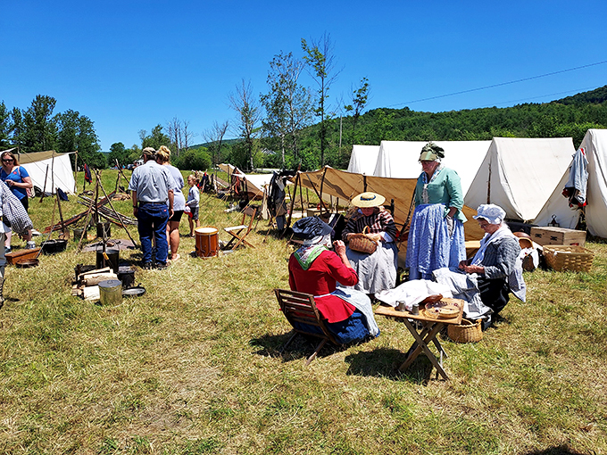 Colonial chic is the new black! These reenactors rock tricorns and breeches like they're straight off the Versailles runway.