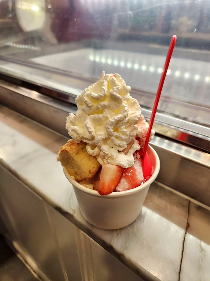 Strawberry shortcake sundae: where fruit meets dessert in a romance sweeter than any Hallmark movie.