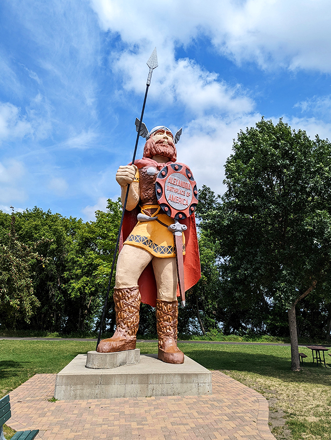 Up close, Big Ole's expression is less "pillage and plunder" and more "come, let's share a hot dish." A gentle giant for modern times.