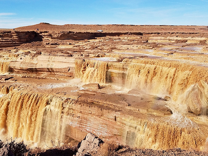 Chocolate milk gone wild: When flowing, these falls look like someone tipped over the world's largest chocolate shake.
