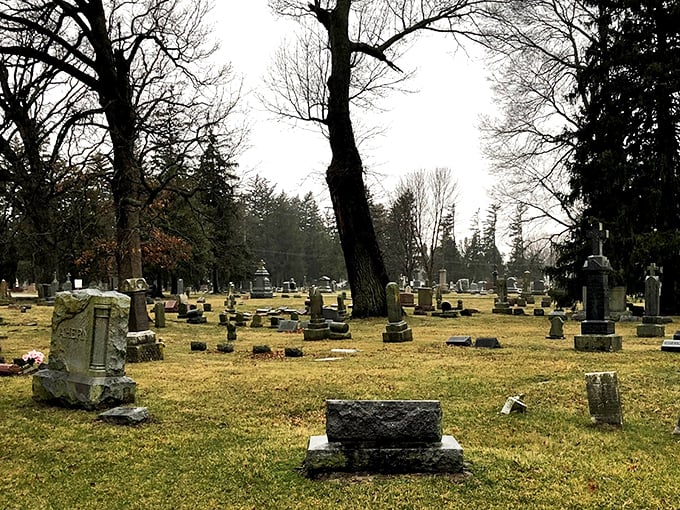 The Denkmann family plot: Where Dad keeps an eye on things, even in the great beyond. Talk about your ultimate helicopter parenting!