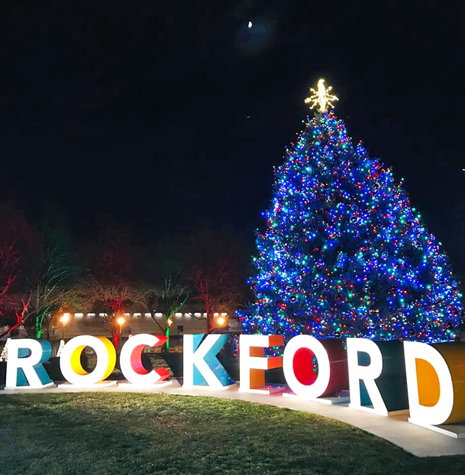 Who needs headlights? Rockford's holiday glow could guide you through the darkest winter night.