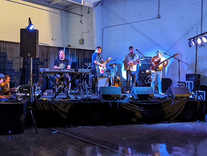 Rock on! These cool cats are turning this industrial space into a groovy concert hall. Time to dust off those air guitar skills!