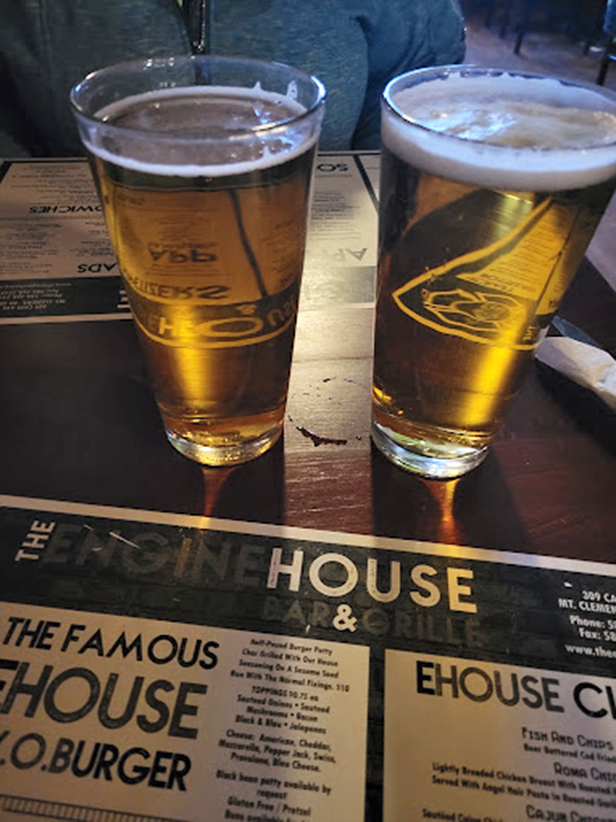 Two golden glasses of happiness. These beers look so refreshing, they might just put out any fire in your throat.