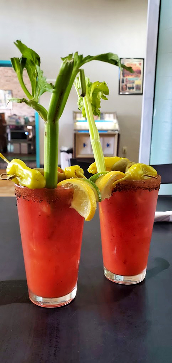Good morning, indeed! These Bloody Marys are garden-fresh works of art that could double as meal replacements.