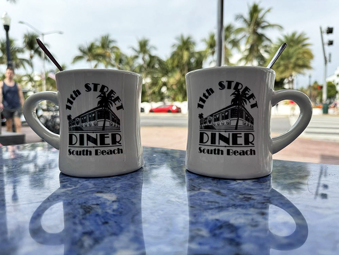 Coffee with a view? Don't mind if I do! These mugs are serving up more than just caffeine—they're dishing out a slice of South Beach cool.