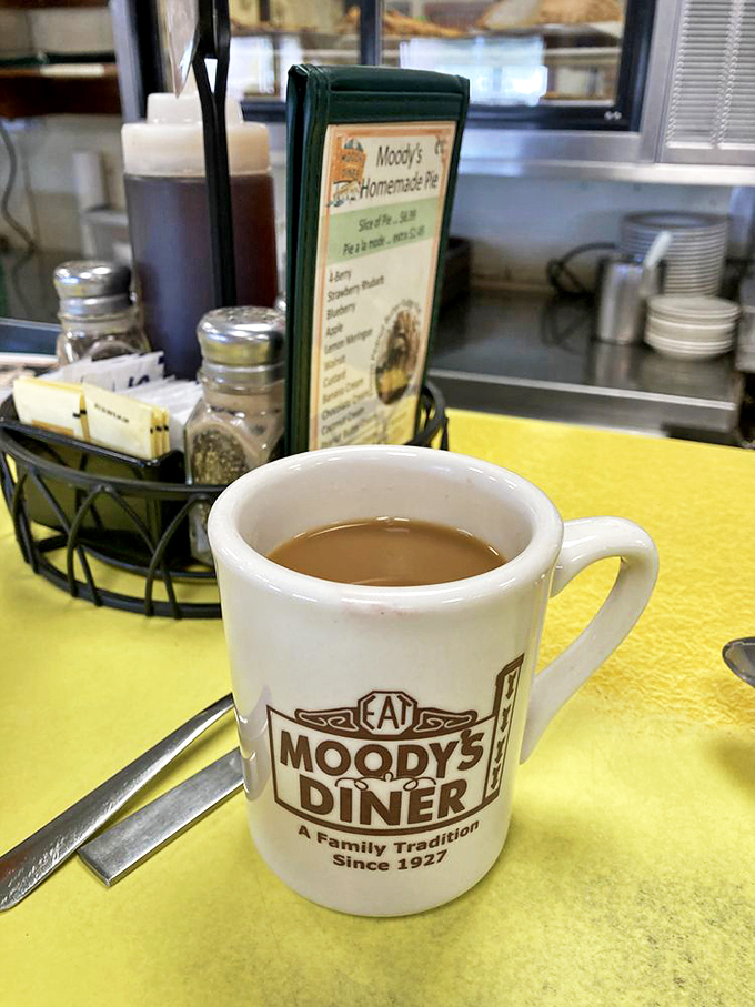 Moody's coffee: The elixir that turns grumpy mornings into good ones. Served in a mug that's seen more stories than a librarian.