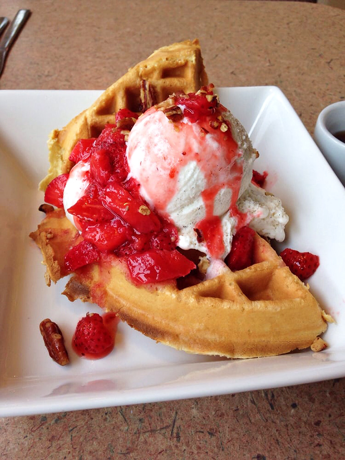 Hot waffle meets cool ice cream in a rendezvous of texture and taste. It's breakfast and dessert's secret love child!