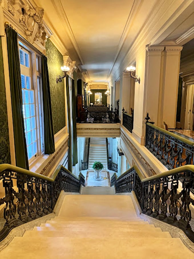 Stairway to heaven? Nope, just the second floor. But with these ornate banisters, I might need a minute to catch my breath.