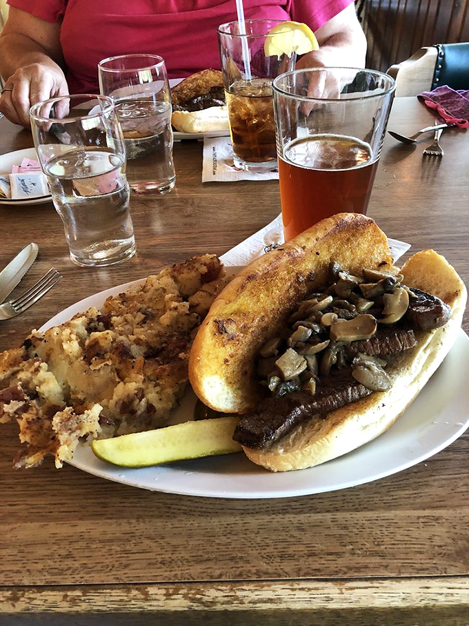 Meat and greet! Nothing says "Minnesota nice" quite like a hearty steak sandwich and a refreshing iced tea.