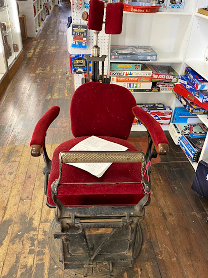 Take a seat in the time machine: This vintage barber chair is ready to transport you back to the days of hot towel shaves.