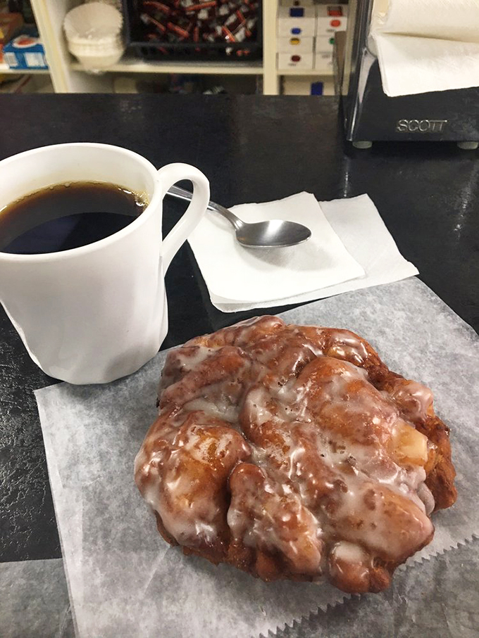 The perfect pairing! This apple fritter and coffee duo is like Batman and Robin, if Batman were made of fried dough and Robin were caffeinated.