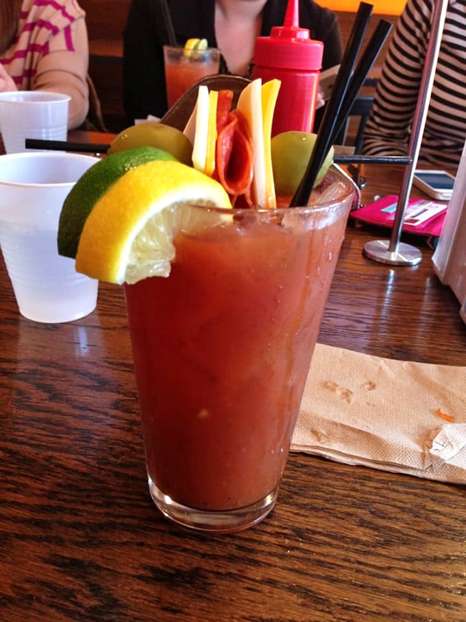 This Bloody Mary isn't just a drink; it's a meal in a glass! Garnished to perfection, it's the ultimate brunch companion.