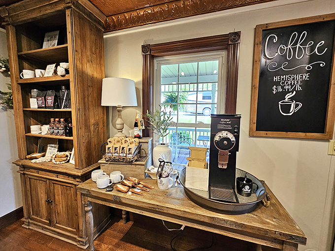 Coffee station or flavor laboratory? This cozy corner is where liquid energy meets chocolatey indulgence. Morning routines, beware!