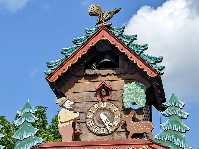 Cuckoo for cuckoo clocks? This bird's-eye view showcases the clock's whimsical design, complete with a watchful eagle keeping time.