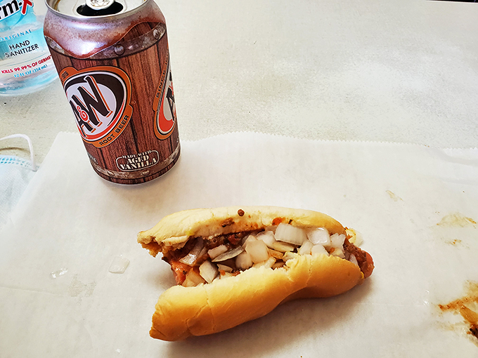 The dynamic duo of comfort food! This hot dog and root beer combo is like a warm hug for your stomach.