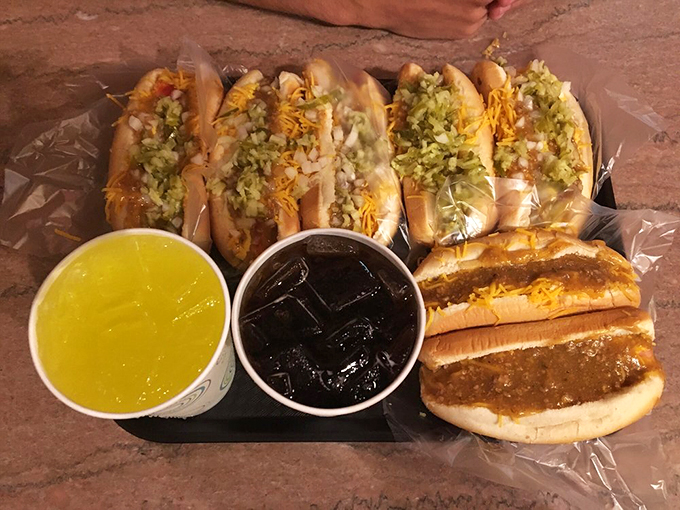 Feast for the senses! The sizzle of the grill, the aroma of fresh buns – it's a hot dog symphony in here.