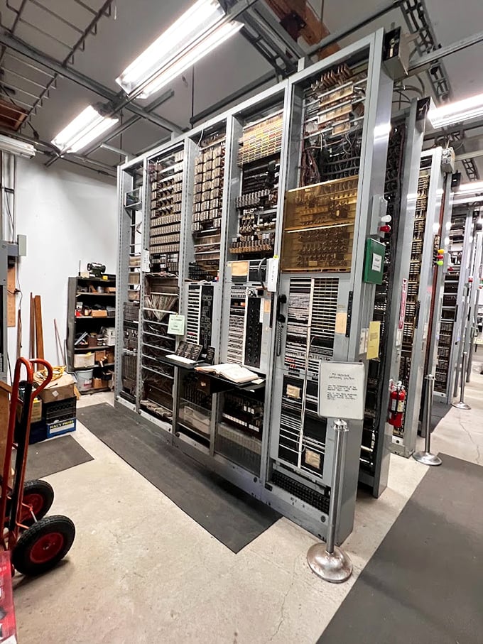 These towering switchboards once connected countless conversations, now standing silent but proud like mechanical sentinels.
